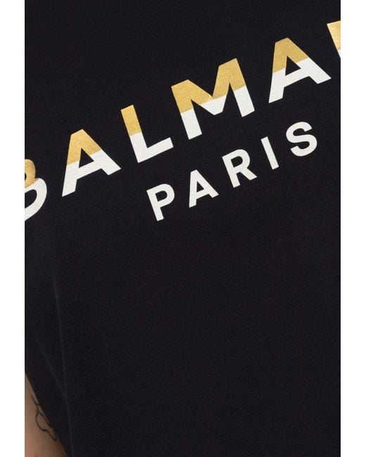 Balmain Logo Print Crewneck T-shirt in Black | Lyst
