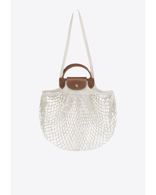 Longchamp Large Le Pliage Filet Mesh Tote Bag in White | Lyst