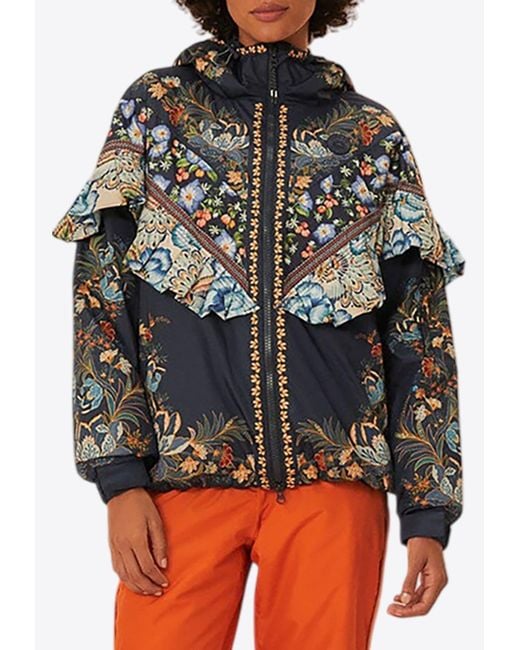FARM Rio Flowers Ruffle Ski Jacket in Gray | Lyst