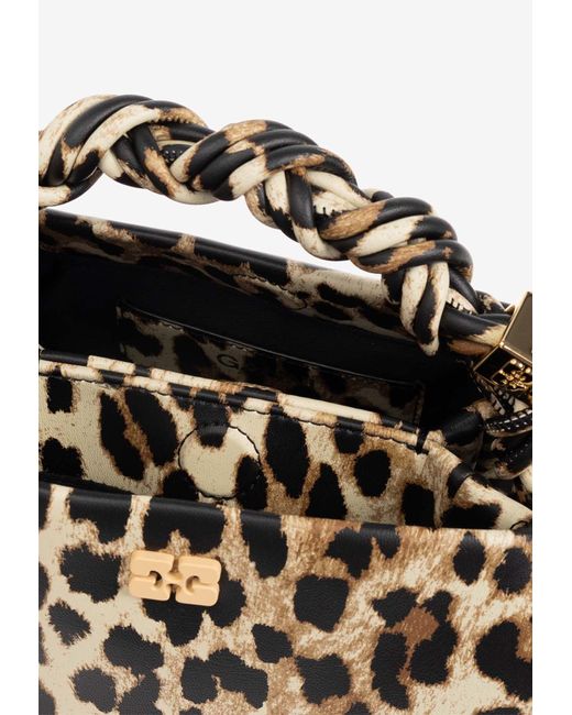 Ganni Small Bou Leopard Print Top Handle Bag in Natural | Lyst