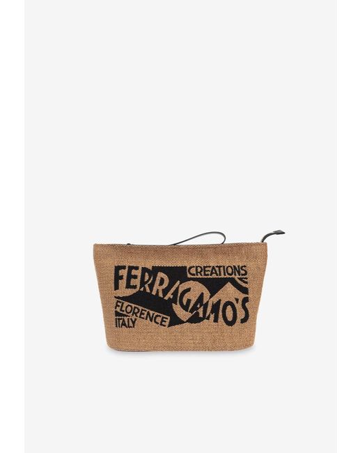 Ferragamo Venna Logo Embroidery Pouch Bag in White | Lyst Ferragamo Venna Logo Embroidery Pouch Bag in White | Lyst