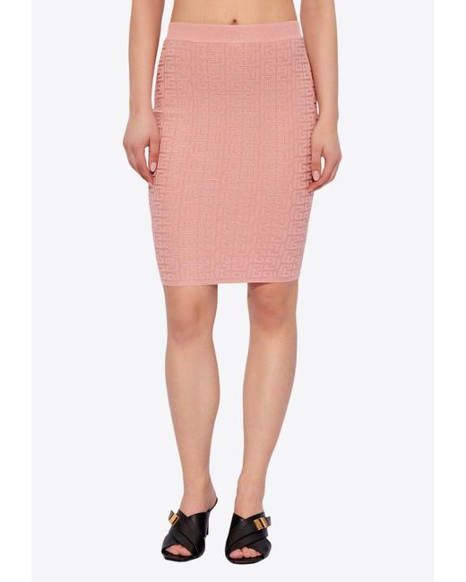Balmain Logo Monogram Midi Skirt in Pink | Lyst