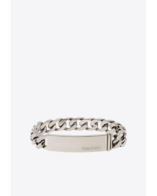 Tom Ford Engraved Logo Chain-Link Bracelet in White for Men | Lyst