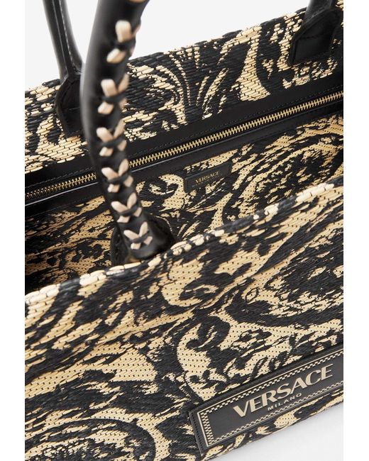 Versace Large Barocco Athena Raffia Tote Bag in Natural | Lyst