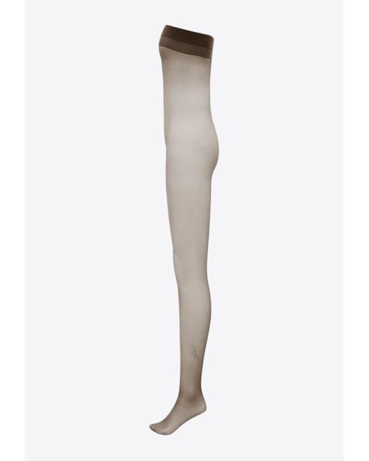 Saint Laurent Rhinestone Cassandre Jumpsuit Tights in White | Lyst