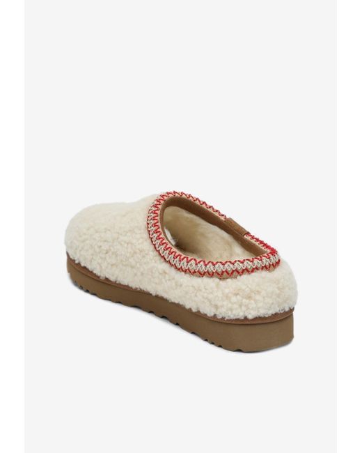 UGG Tasman Maxi Curly Shearling Flat Mules in White | Lyst
