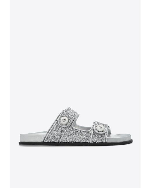 Jimmy Choo Fayence Glittered Slides in White | Lyst