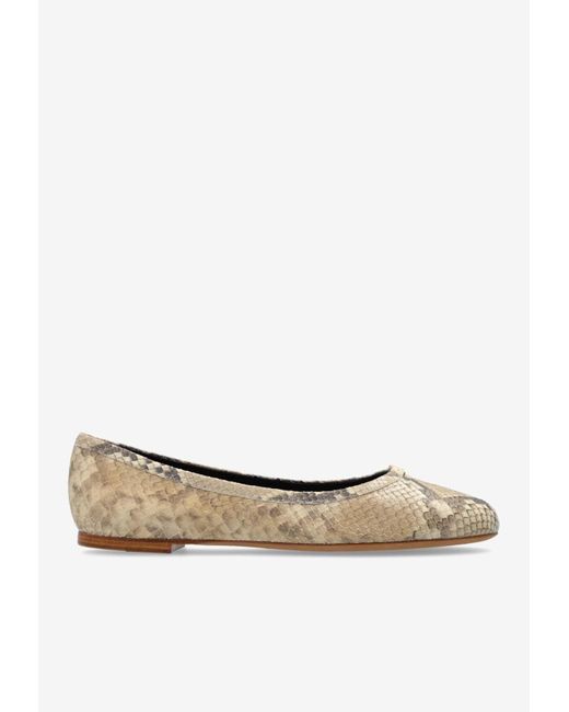 Chloé Marcie Python Print Leather Ballet Flats in White | Lyst