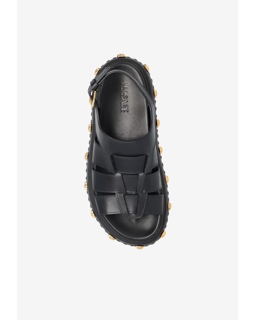 Versace Studded Stack Leather Sandals in Black for Men | Lyst