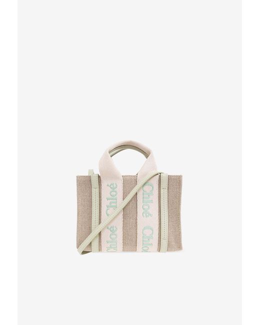 Chloé Mini Woody Canvas Tote Bag in Natural | Lyst