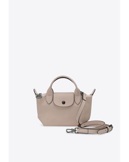 Longchamp Mini Leather Top-Handle Flap Bag in White | Lyst