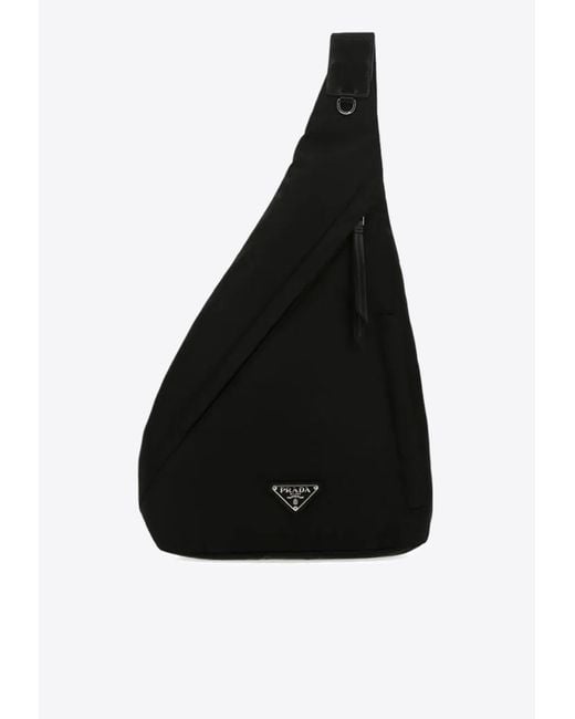 Prada Re-Nylon Triangle Logo Backpack in Black | Lyst
