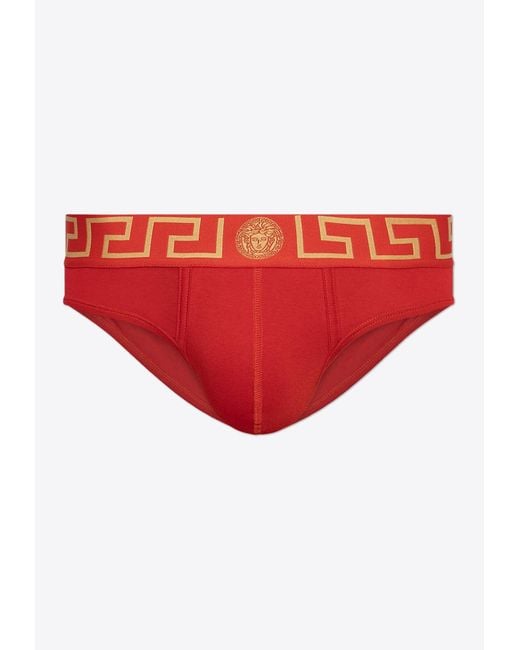 Versace Greca Border Low-Rise Briefs in Red for Men | Lyst