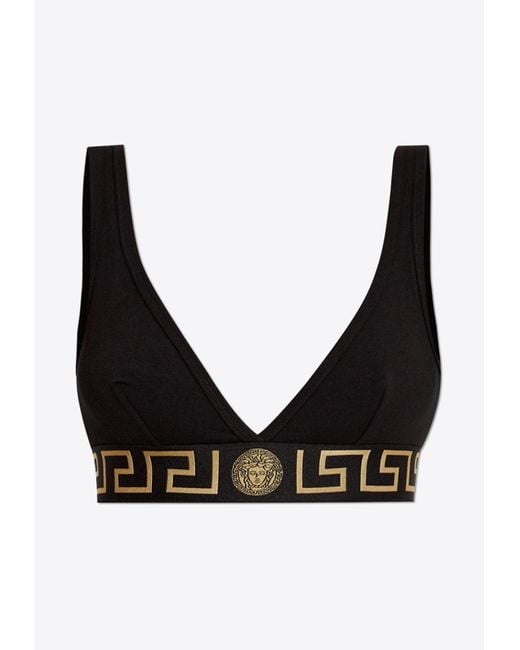 Versace Greca Border Triangle Bralette in Black | Lyst