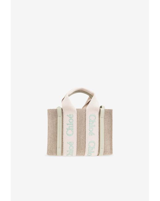 Chloé Mini Woody Canvas Tote Bag in Natural | Lyst