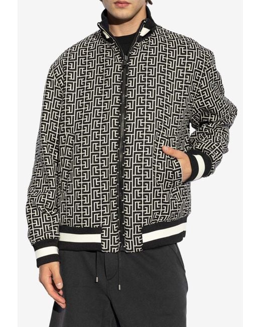 Balmain Reversible Logo Monogram Bomber Jacket in Gray for Men | Lyst