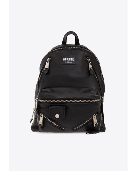 Moschino Logo-Patch Leather Biker Backpack in Black for Men | Lyst