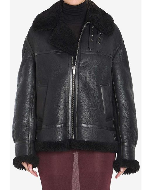 Saint Laurent Shearling-Trimmed Zip-Up Leather Jacket in Black | Lyst