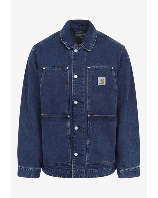 Carhartt Logo Double Front Denim Jacket in Blue for Men | Lyst