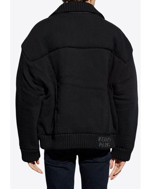 KENZO Logo Lettering Knitted Jacket in Black for Men | Lyst