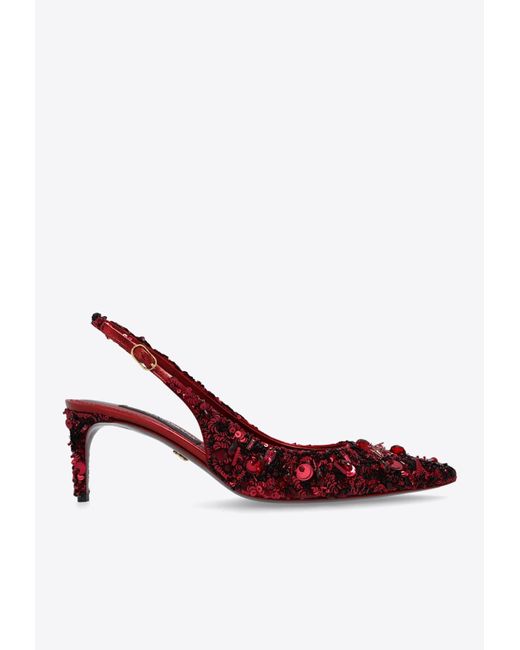 Dolce & Gabbana 60 Sequined Slingback Pumps in Red | Lyst