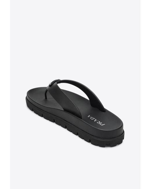 Prada Triangle Logo Rubber Flip-Flops in Black | Lyst