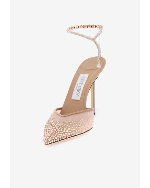Jimmy Choo Saeda 100 Crystal Mesh Pumps in Natural | Lyst