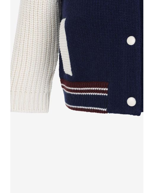 Miu Miu Logo Wool Bomber Jacket in Blue | Lyst