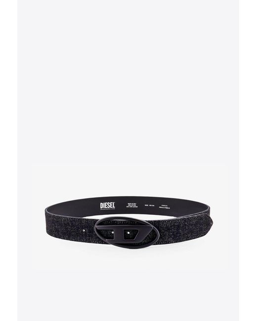 DIESEL Oval-D Logo Denim Belt in White for Men | Lyst