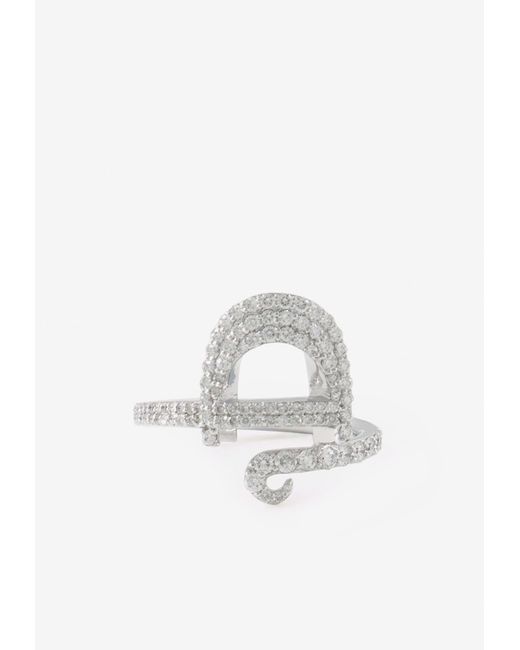 Djihan D Shaped Diamond Ring in White | Lyst