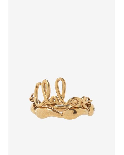 Chloé The Iconic Logo Double Ring in Metallic | Lyst
