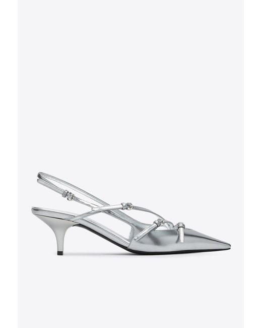 Miu Miu 55 Metallic Leather Slingback Pumps in White | Lyst