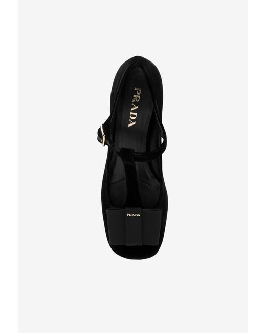 Prada 35 Delicate Bows Velvet Pumps in Black | Lyst