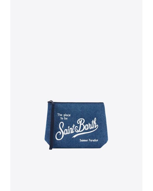 Mc2 Saint Barth Aline Logo-Embroidered Linen Pouch in Blue | Lyst