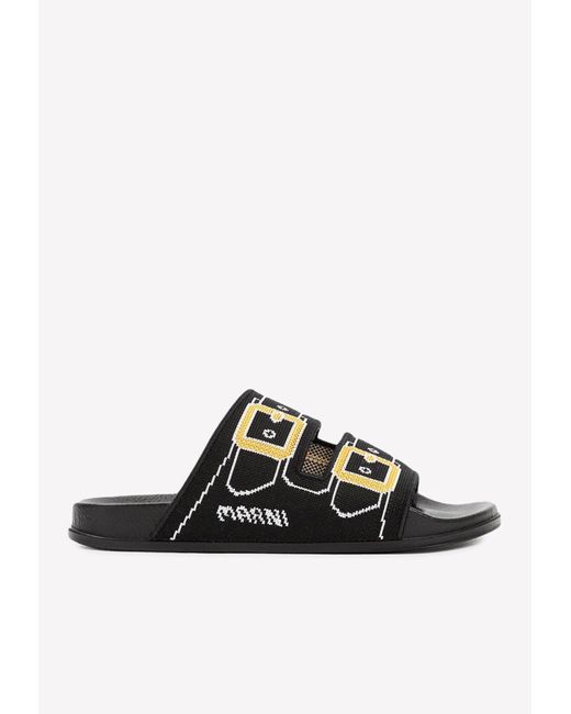 Marni Logo Print Fabric Slides in Black | Lyst
