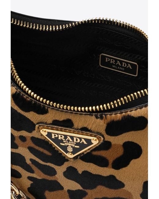 Prada Mini Re-Edition Leopard Print Shoulder Bag in White | Lyst