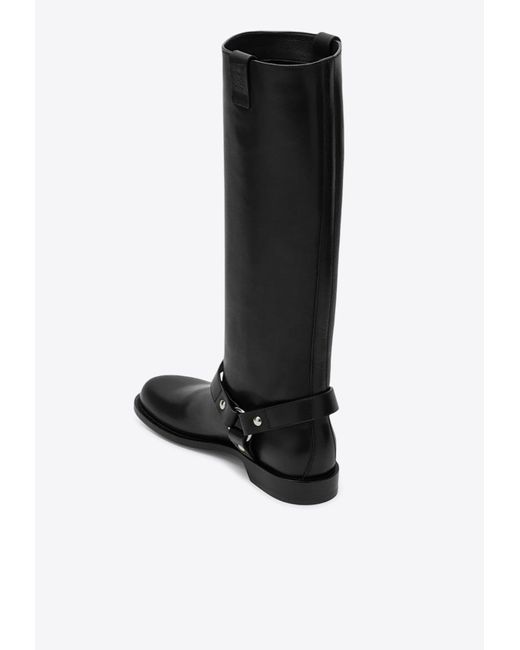 Loewe Campo Biker Leather Knee-High Boots in Black | Lyst