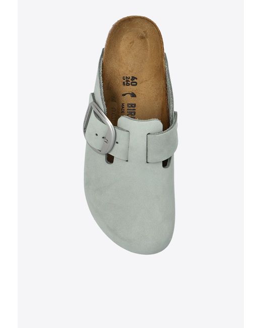 Birkenstock Boston Big Buckle Nubuck Leather Clogs in Blue | Lyst