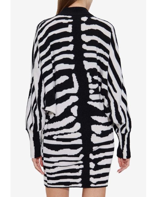 Balmain Zebra Print Mini Dress in Blue | Lyst