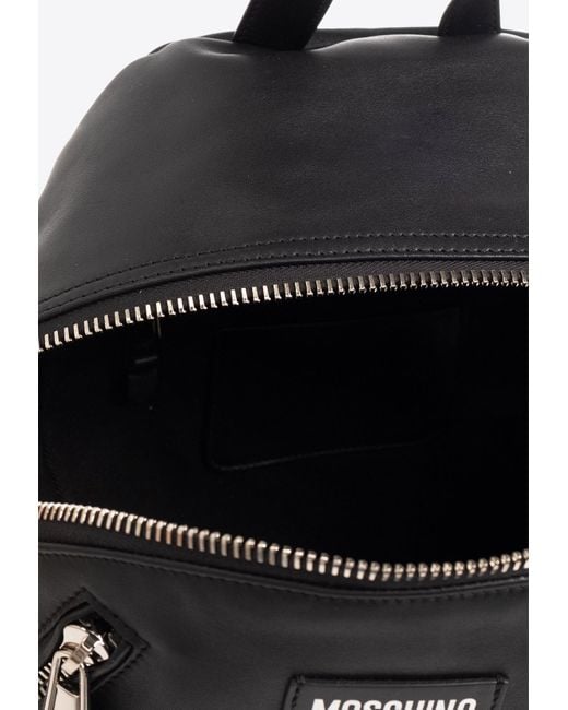 Moschino Logo-Patch Leather Biker Backpack in Black for Men | Lyst