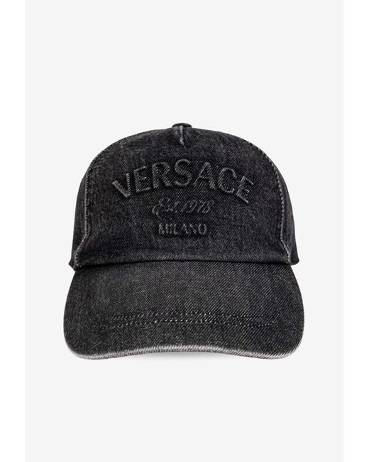 Versace Logo Embossed Denim Baseball Cap in Black for Men | Lyst