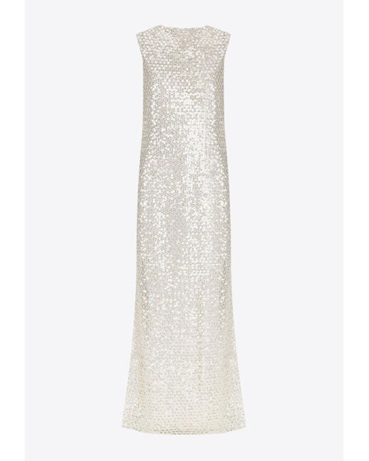 Shona Joy Asteri Crystal Mesh Maxi Dress in Natural | Lyst