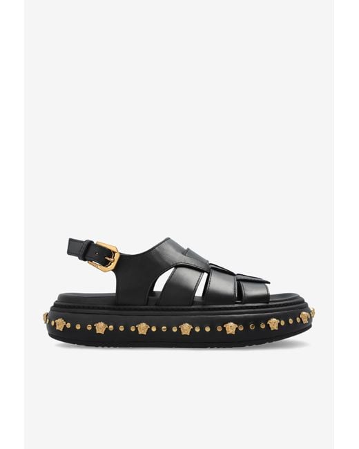 Versace Studded Stack Leather Sandals in Black for Men | Lyst