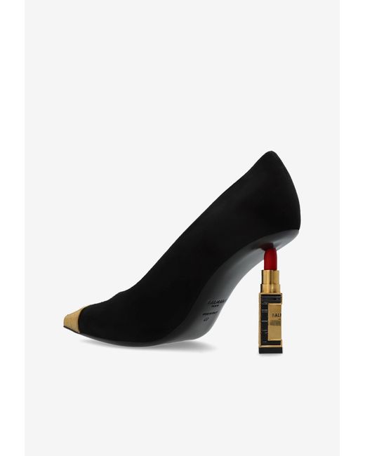 Balmain Lipstick 95 Suede Pumps in Black | Lyst