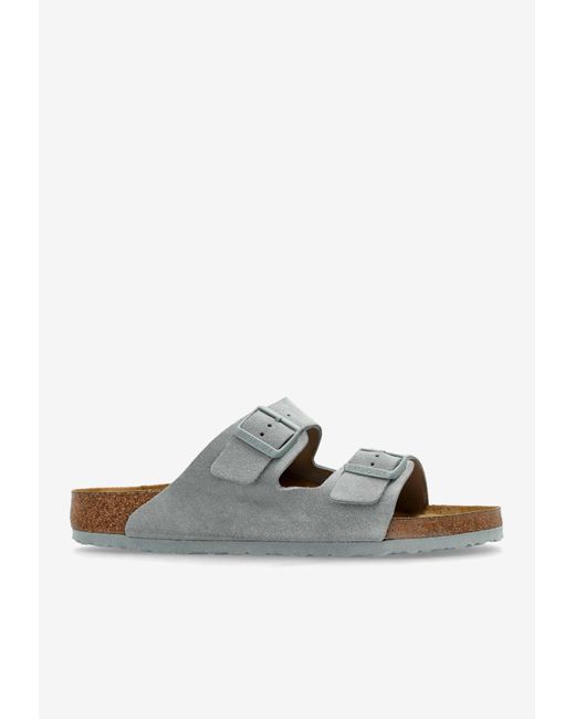 Birkenstock Arizona Double-Strap Suede Slides in White for Men | Lyst