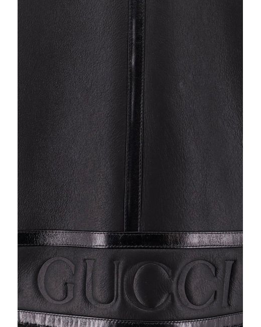 Gucci Shearling-Trimmed Leather Jacket in Black | Lyst