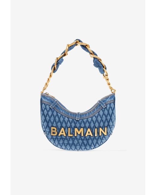 Balmain 1945 Soft Denim Moon Shoulder Bag in Blue | Lyst