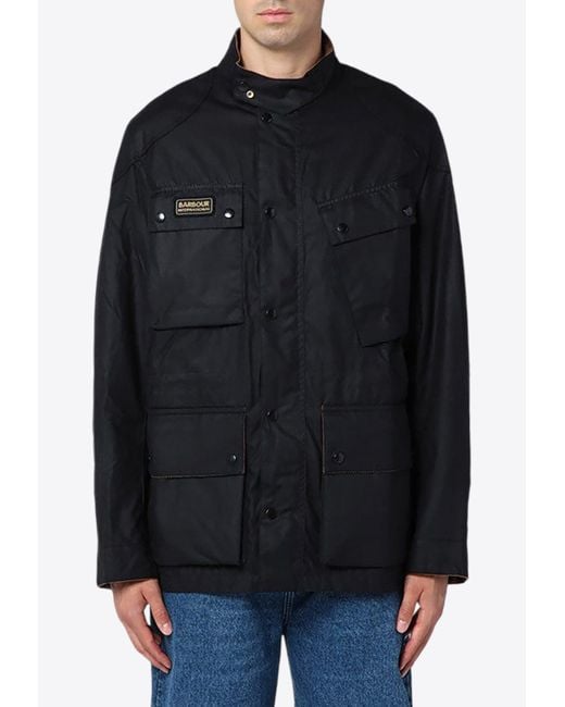 Barbour Logo Patch Waxed Field Jacket in Black for Men | Lyst