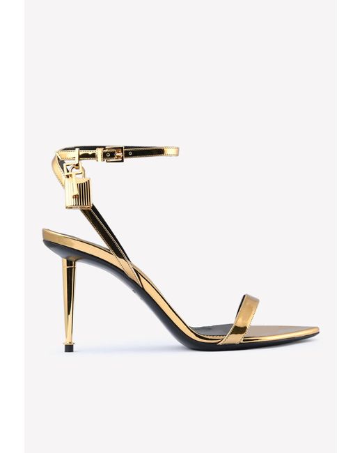 Tom Ford Padlock 85 Naked Pointy Sandals In Laminated Nappa Leather In