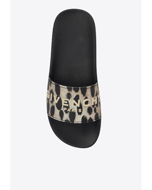 Givenchy Logo-Printed Leopard Slides in White | Lyst